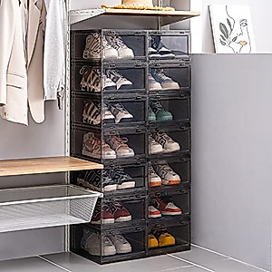 NA Shoe Boxes Clear Plastic - Stackable Sneaker Shoe Container Drop-front Shoe Display Case for Closets, Entryway Shoe Rack, Clothing Rack, Bed, Easy Assembly (3PCS)