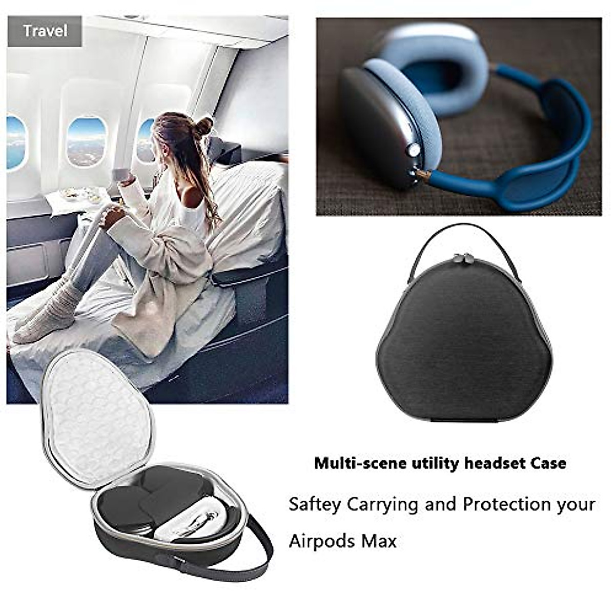 Pinson Hard Carrying Travel Case for AirPod Max Headphones, with Silicone Earpads Cover for AirPod Max (Black)