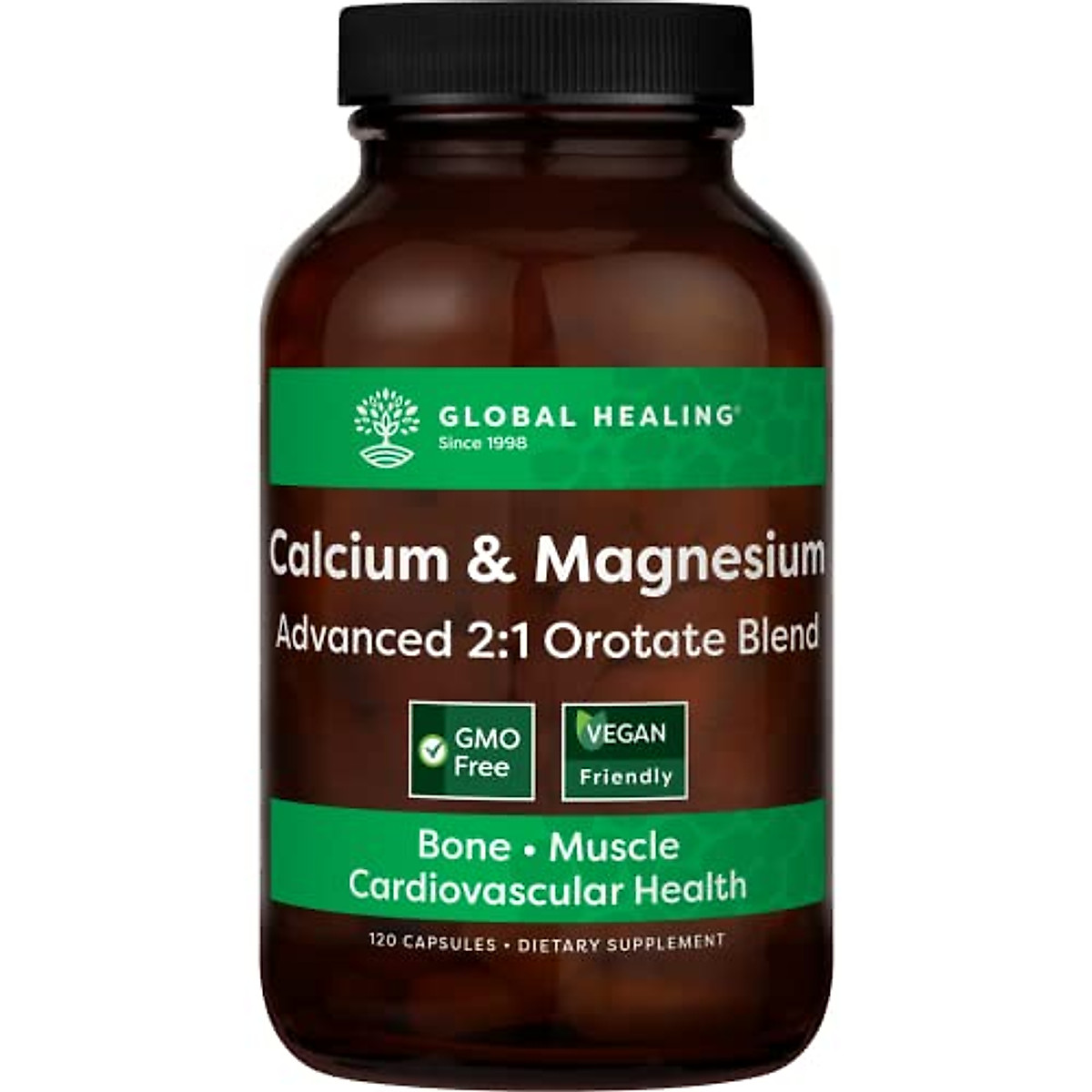 Global Healing Calcium and Magnesium Orotate - Bone Strength Supplement for Women and Men - Helps Support Strong Teeth and Cardiovascular Health for Normal Muscle Function - 120 Capsules