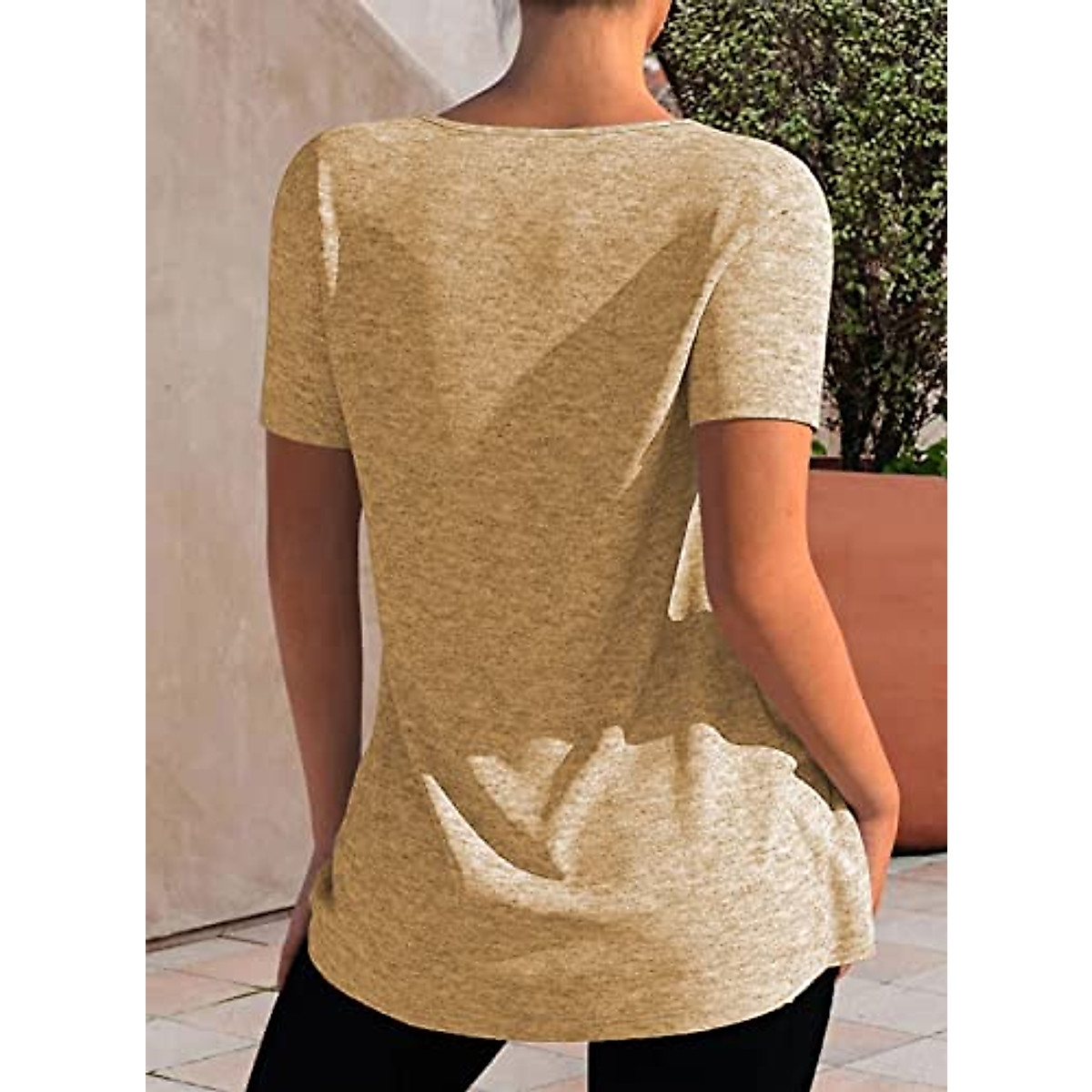 Dokotoo Womens Blouses Ladies Square Neck Tops Hide Belly Short Sleeve Summer Tunic Tops to Wear with Leggings Khaki X-Large