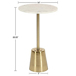 Kate and Laurel Tira Modern Marble Side Table, 14 x 14 x 24, Gold, Small Pedestal Table for Decorative Display