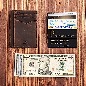 YBONNE Thin Front Pocket Wallet for Men and Women, RFID Blocking Card Holder, Made of Finest Genuine Leather (Brown)