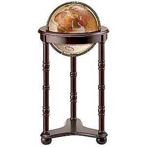 Replogle Lancaster—Bronze Metallic, Dark Cherry Wood Finish, Floor Model Globe, Perfect for Anyone Looking for a Elegant Floor Standing Globe That Fits Small Spaces (12"/30 cm diameter)