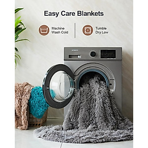 Pawque Faux Fur Blankets Twin Size 50x60 inches, Super Soft Fuzzy Fluffy Blanket, Warm Thick Sherpa Long Hair Shag Reversible Lightweight Cozy Throw for Bedroom Sofa Couch, Grey