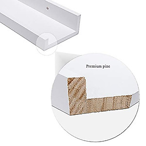 AZSKY 48 Inch Long Floating Bookshelves White Set of 2 Wall Picture Shelf Pine Floating Shelves Photo Frames Narrow Picture Ledge Mounting Hardware Included