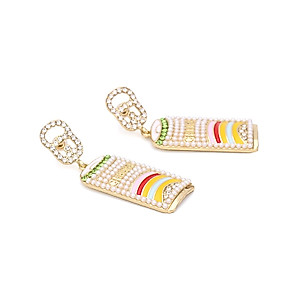 Champagne Wine Glass Enamel Dangle Earrings Shiny Rhinestones Crystal Pearl Beaded Drop Earrings Charming Vase Glass Cup Flash Earrings for Women Girls Exquisite Jewelry Gift (New-Pearl)