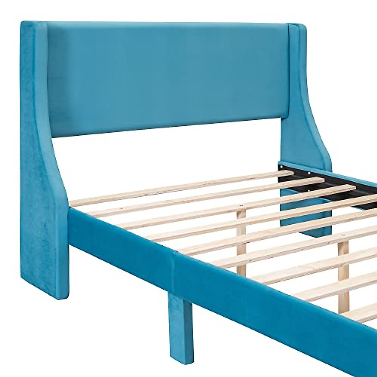 Full Size Platform Bed with a Big Drawer for Bedroom, Velvet Upholstered Storage Bed, No Box Spring Needed, Blue