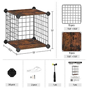 SONGMICS Wire 6-Cube Storage, Modular Storage Unit, Closet Organizer, 11.8 x 11.8 x 11.8 Inches Cubes, for Books Folded Clothes Shoes Toys, in The Dorm, Apartment, Rustic Brown and Black ULPM023A01