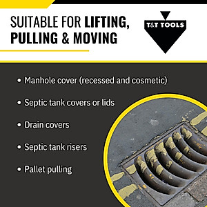 T&T Tools 30-Inch Manhole Hook Tool - Heavy Duty Single Hook for Lifting Manhole Covers, Storm Drains, Septic Tank Risers - Rigid Hex Alloy Steel Tool for Lifting, Pulling, and Removing Covers-1 Pack