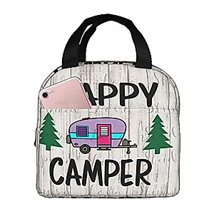 ZOBOTA Reusable Happy Camper Printed Handheld Lunch Bag, Insulated Lunch Box For Men And Women, For Work, Picnics Or Travel