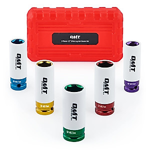 Orion Motor Tech Impact Socket Tool Set, 5 Piece 15 17 19 21 22 mm Sockets for 1/2 Inch Drive, Non-Marring Protective Wheel Lug Nut Impact Socket Set