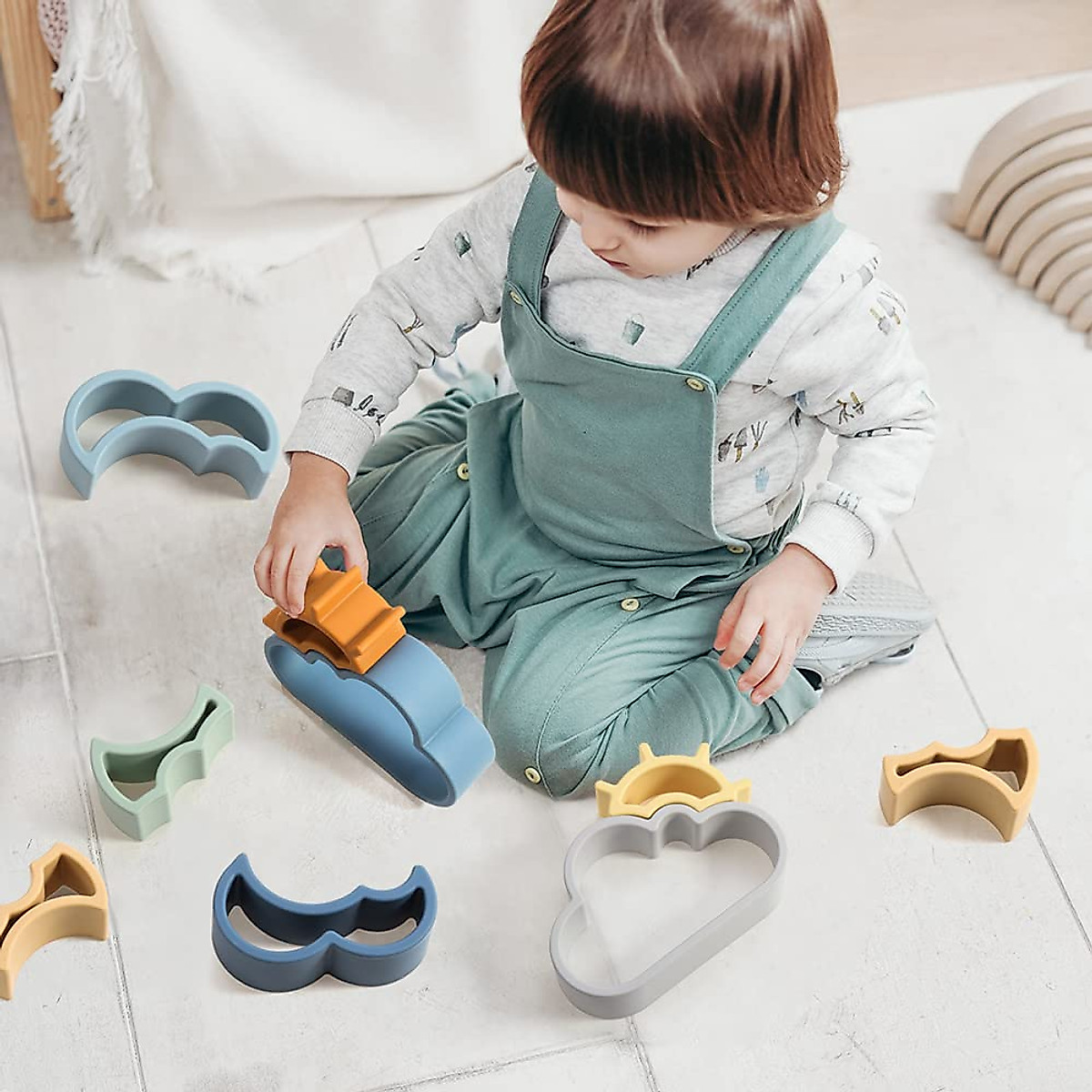 Clouds and Sun Sorting Stacking Toy | Montessori Toys for Babies | Sensory Toy | Building Puzzle Toy… (Blue)