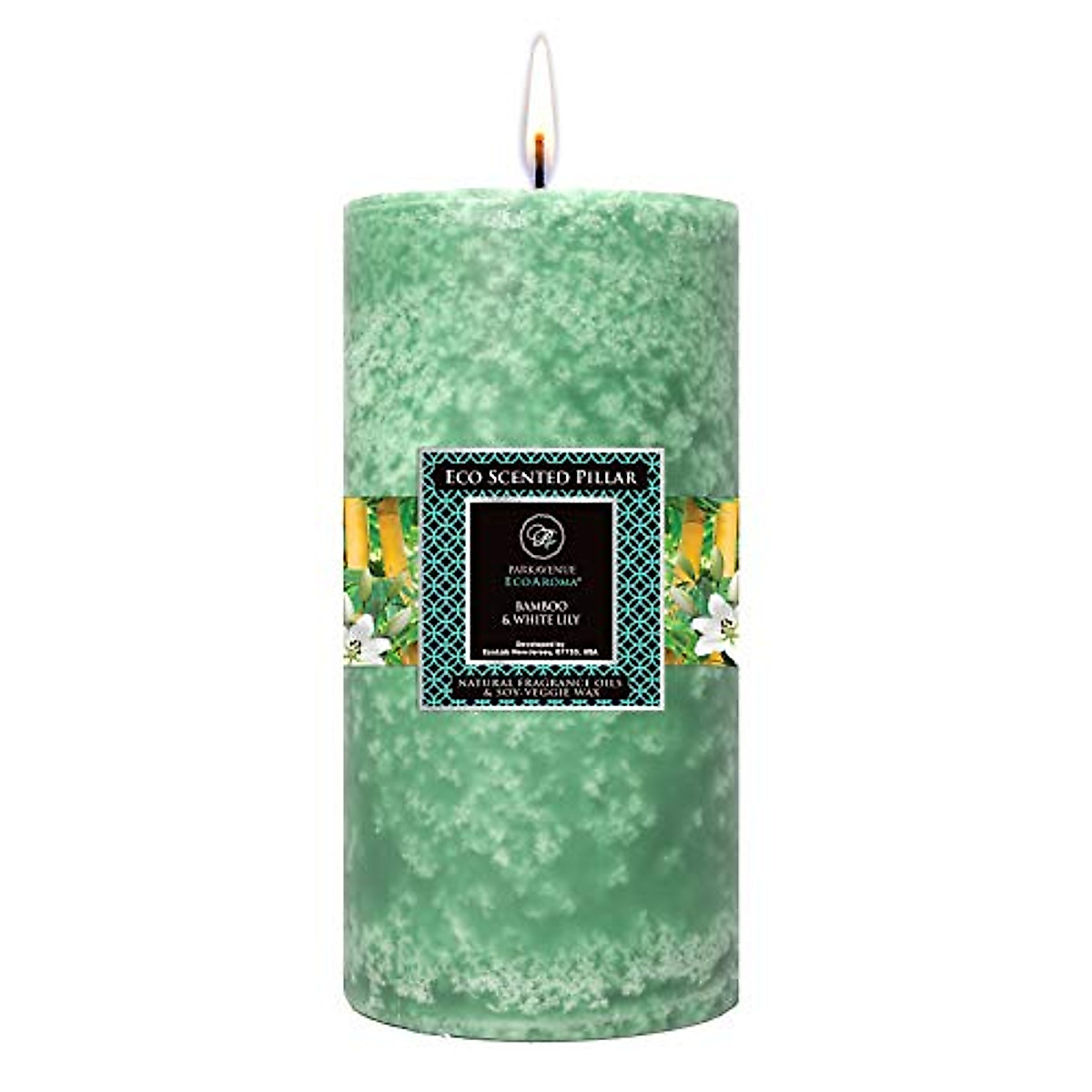 CocoSoy Scented Pillar Candles EcoAroma Natural Flower & Plant Fragrance Oils Aromatherapy & Home Scented , Organic Eco Wax 3' D x 6 " H Beautiful Marble Bamboo & Lily
