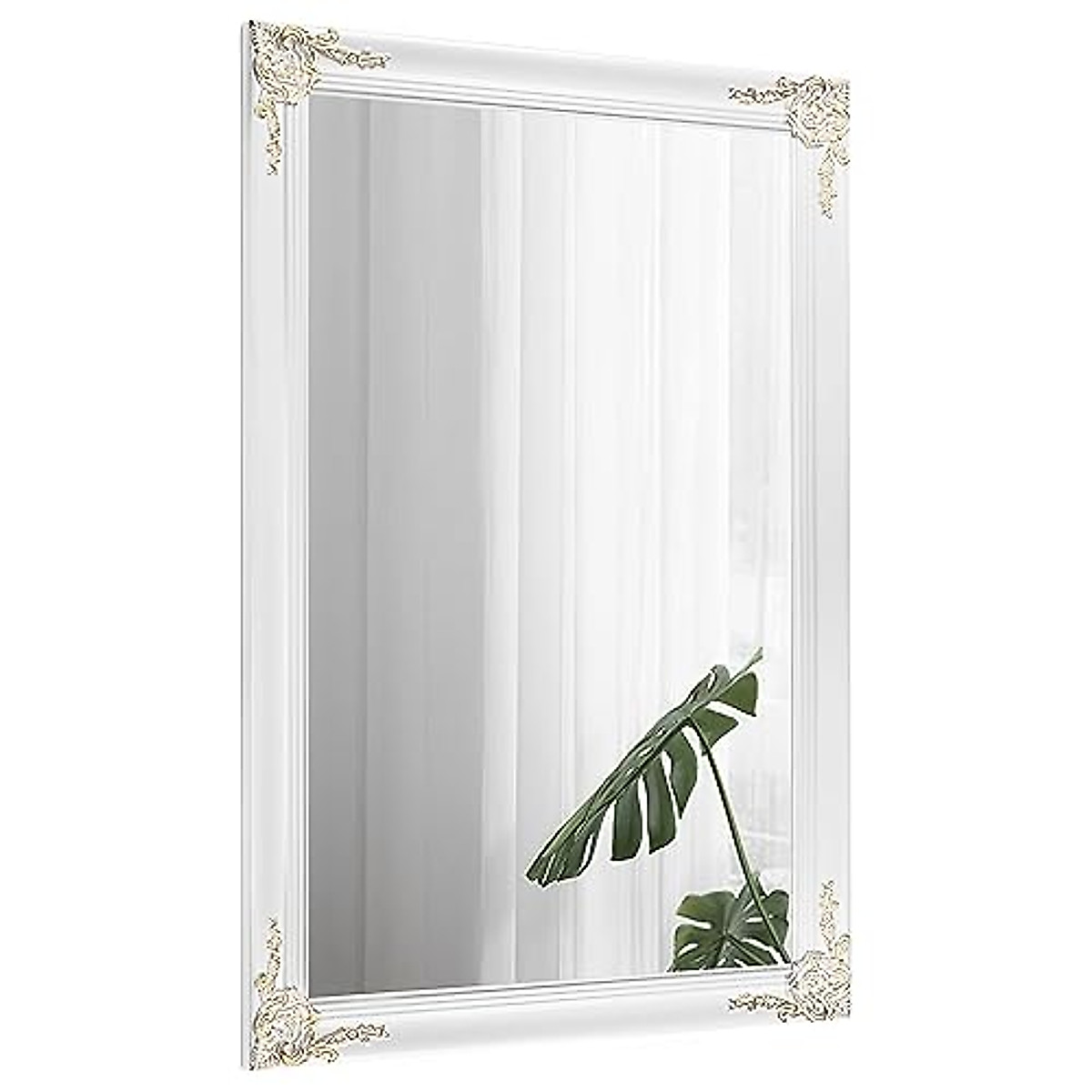 24x36 Inches White Wall Mirror, Wood Framed Rectangle Bathroom Mirror, Vintage Baroque Wall Mirror for Bedroom Bathroom and Living Room