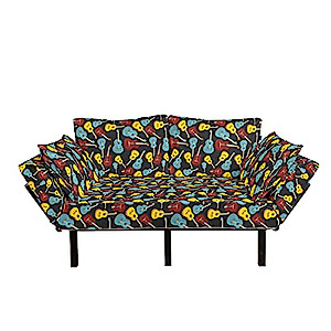Ambesonne Guitar Futon Couch, Antique Wooden Acoustic Guitars Illustration Folk Country Music Flamenco Retro Style, Daybed with Metal Frame Upholstered Sofa for Living Dorm, Loveseat, Multicolor