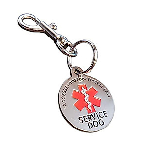 ActiveDogs.com Double Sided Service Dog Chrome Tag, ADA Access Required Federal Law Clip Tag w/Red Medical Alert Symbol - 1.25"