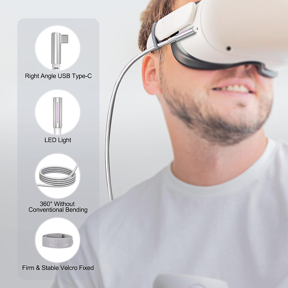 6AMGame 16Ft Link Cable for Oculus Quest 3/2/Pro Gaming Accessories PC Steam VR Headset High Speed USB C to C Charging Cord