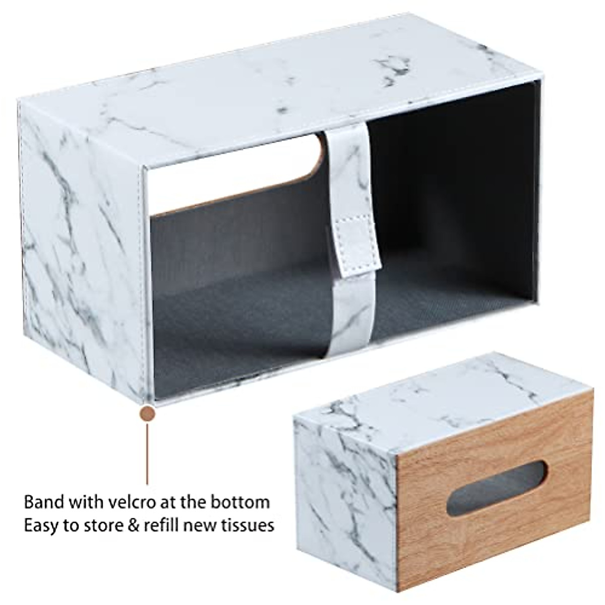 Tissue Box Cover Rectangular, PU Leather Tissue Box Holder,Elegant Stitching Style Universal Tissue Holder Case for Home Office Desk Bathroom Vanity Countertop, Night Stand Decoration