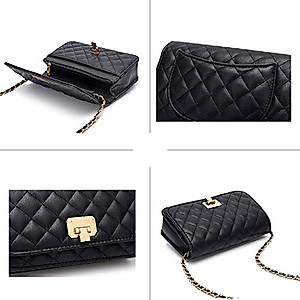 HAKSIM Women Black Quilted Purse Lattice Clutch Small Crossbody Shoulder Bag with Chain Strap Leather