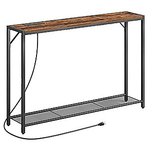MAHANCRIS Sofa Table with Power Outlet, 43.7" Console Table with USB Ports, Behind Couch Table, Entryway Table for Living Room, Hallway, Foyer, Metal Frame, Adjustable Feet, Rustic Brown CTHR11E01Z1