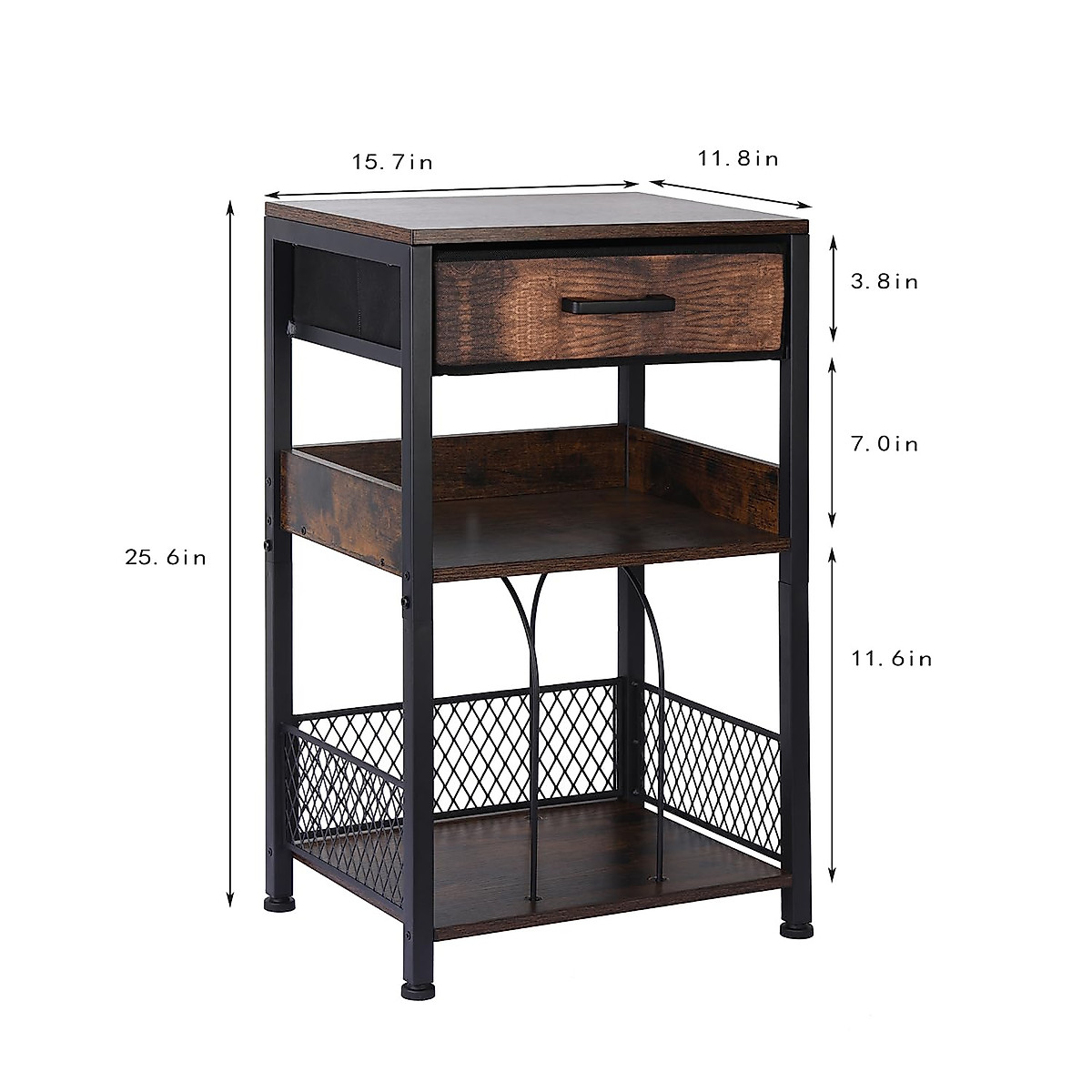 3 Tier End Table,Small Side Table with Storage Drawer,24.8 inch Tall Night Stand for Small Spaces, Brown Bedside Table,Side Table for Living Room,Bedroom,Office