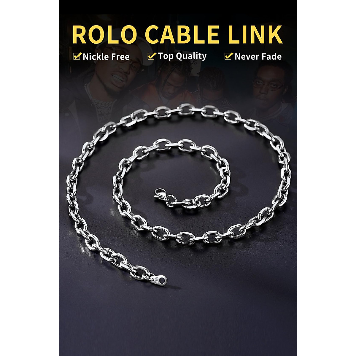 Cable Necklace Men's 7mm 28 inch Necklace 316L Stainless Steel Thick Rolo Chain