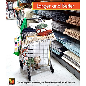 Wellmax Grocery Shopping Cart with Adjustable Handle and Swivel Wheels, Heavy Duty Foldable and Collapsible Utility Cart