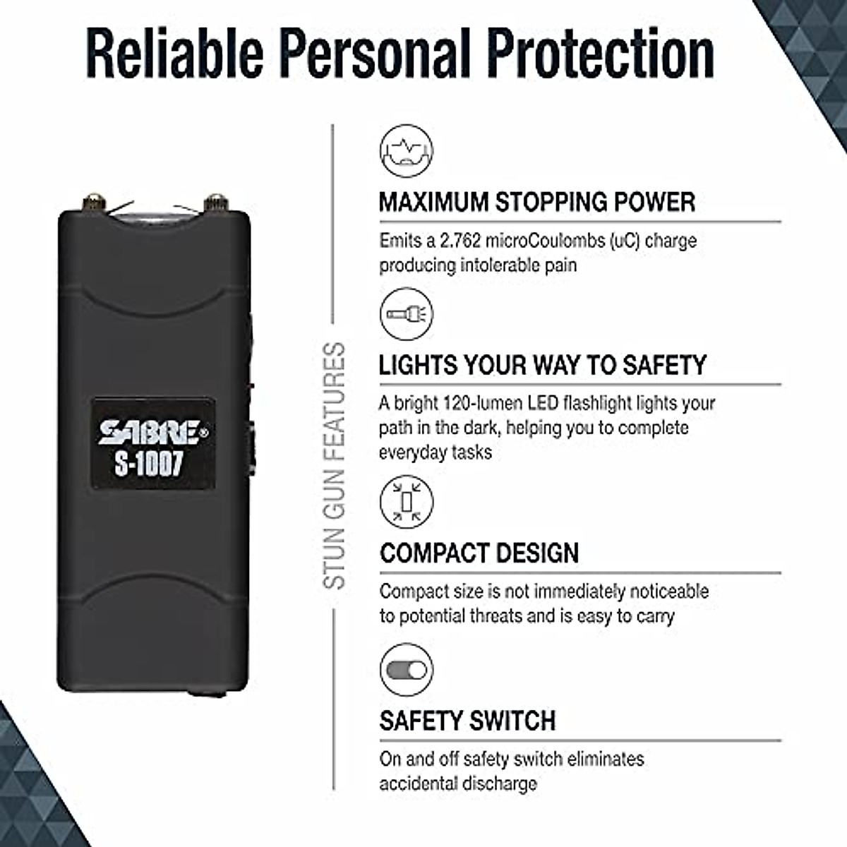 SABRE Self-Defense Kit with Pepper Spray and Stun Gun with Flashlight, 25 Bursts, 10-Foot (3-Meter) Range, Painful µC Charge, 120 Lumens, Rechargeable Battery, Safety Switch