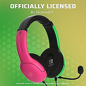 PDP Gaming LVL40 Stereo Headset with Mic for Nintendo Switch - PC, iPad, Mac, Laptop Compatible - Noise Cancelling Microphone, Lightweight, Soft Comfort On Ear Headphones - Splatoon 2 Pink & Green