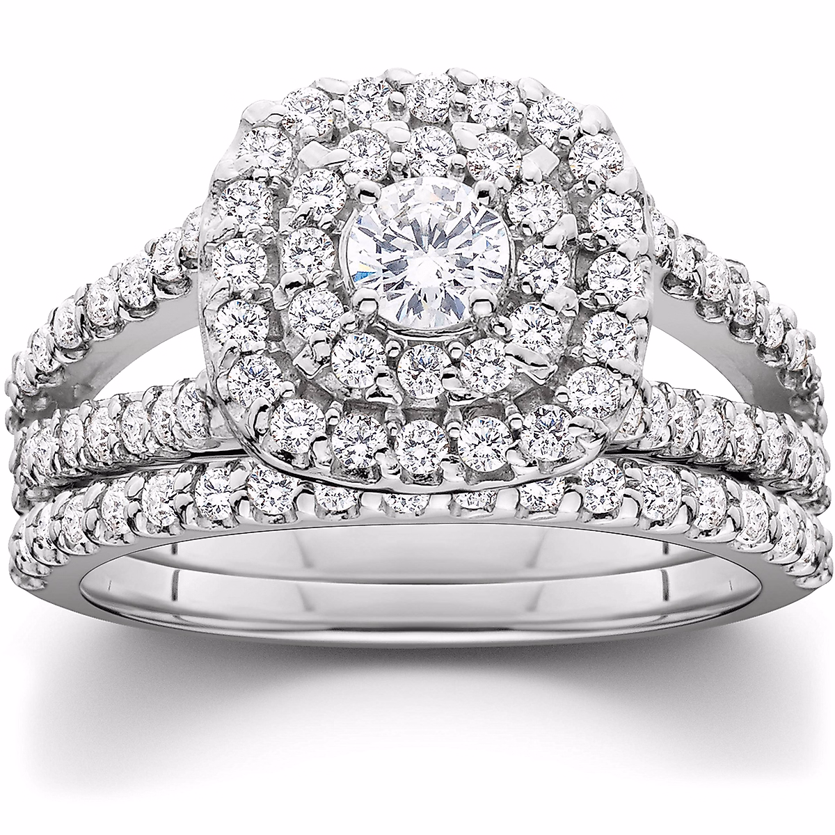 1 1/10ct Cushion Halo Diamond Engagement Wedding Ring Set 10K White Gold Carat - Size 4