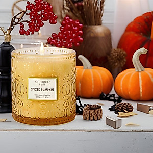 Chloefu LAN Fall Candles for Home Decoration Spiced Pumpkin Scented Candles Halloween Candles Gift, Luxury Scented Soy Jar Autumn Candles with up to 55 Hour Long Lasting, Sweet Home Decor, 8.1 oz