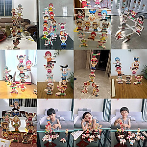 Naughtybro Wooden Stacking Balancing Blocks Building Games, Kung Fu Boy Hercules Acrobatic Troupe Interlock Balance Toys Gift for Toddlers Kids & Teens 14 Pieces