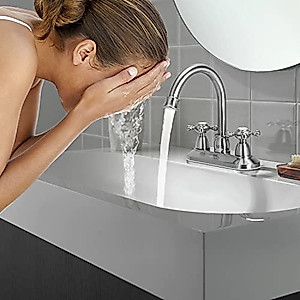 GOWIN Brushed Nickel Bathroom Faucet with Drain Assembly and Supply Hose, 2-Handle 4 Inch Centerset Faucet for bathrooms,High Arc Swivel Spout Bathroom Sinks Faucet