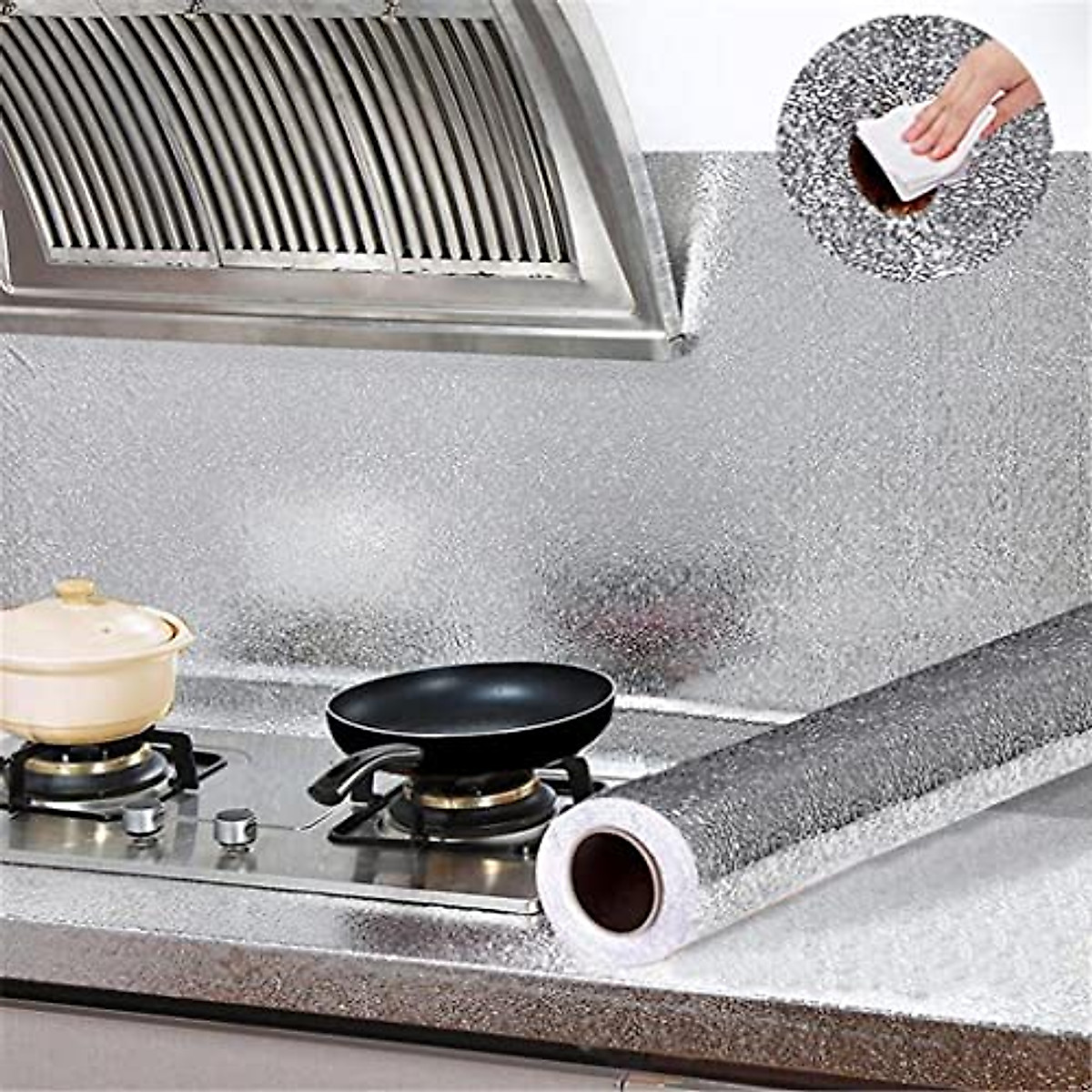 Gneric Kitchen Backsplash Aluminum Foil Wall Paper Oil-Proof Wall Sticker DIY Self-Adhesive for Stove Cabinet Countertop Drawer (40*100cm, 1Pc)