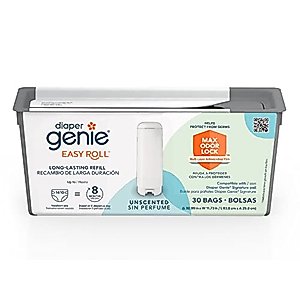 Diaper Genie Easy Roll Refill with 30 Bags | Lasts Up to 8 Months or Holds Up to 1410 Newborn Diapers Per Refill