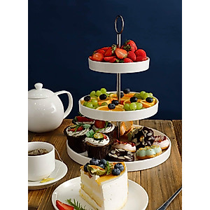 Sweese 731.101 3 Tiered Serving Stand, Foldable Rectangular Food Display Stand with White Porcelain Platters - Serving Trays, Dessert Display Server for Brithday Party, Valentine's Day and Events