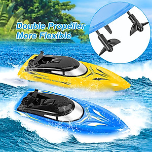 2 Pack RC Boat Remote Control Boats for Pools and Lakes for Kids and Adults, 10 kmH 2.4 GHz RC Boat for Boys 4-7 8-12 Years with 4 Rechargeable Batteries