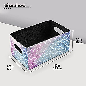 Kcldeci Fish Tail Princess Mermaid Storage Bins Baskets for Organizing, Rainbow Scales Blue Purple Sturdy Storage Basket Foldable Storage Baskets for Shelves Closet Nursery Toy