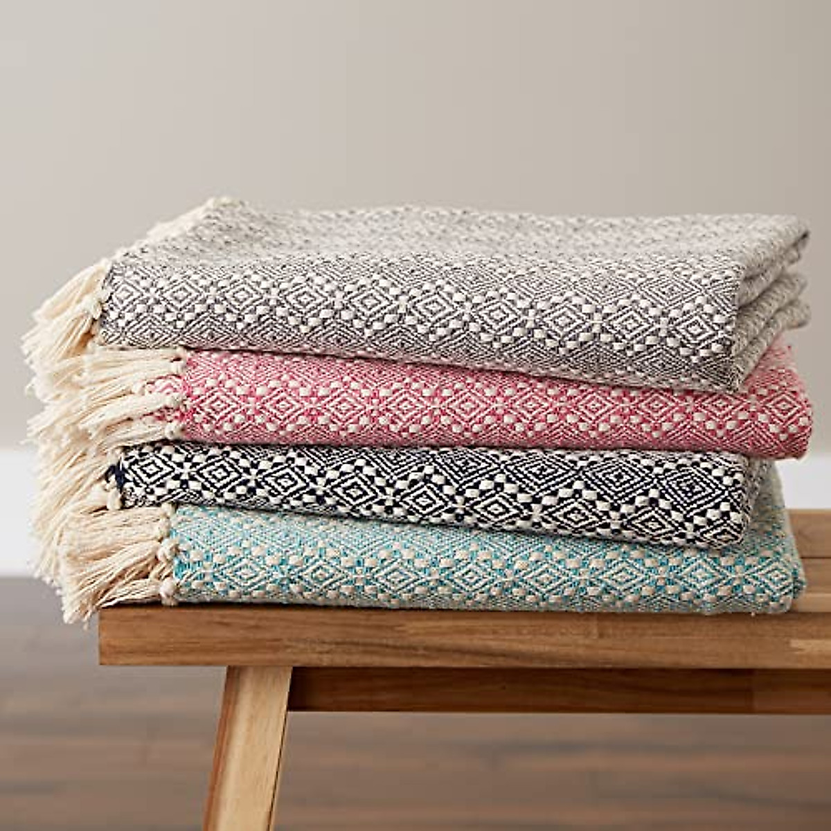 DII Diamond Throw Collection Cotton Woven, 50x60, Gray