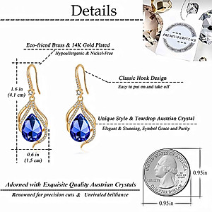 Austrian Crystal Hollow Teardrop Halo Drop Dangle Earrings for Women 14K Rose Gold Plated Hypoallergenic Jewelry (Bermuda Blue)