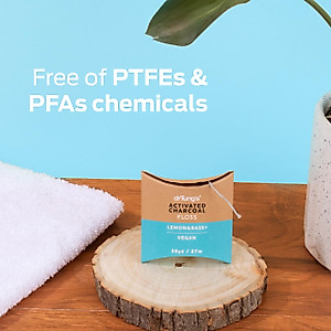 DrTung's Vegan Activated Charcoal Floss - Natural Floss, PTFE & PFAS Free Floss, Gentle on Gums, Expands & Stretches, BPA Free Floss - Natural Dental Floss Lemongrass Flavor (Pack of 2)