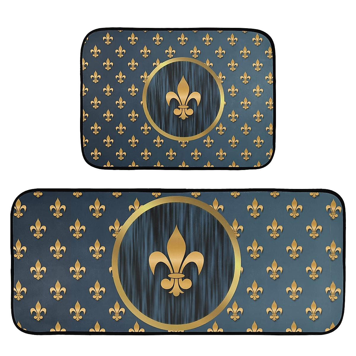 Glaphy Mardi Gras Fleur De Lis Kitchen Rug Set of 2, Washable Non-Slip Personalized Floor Mat Memory Foam Rug for Bedroom Bathroom Laundry Room