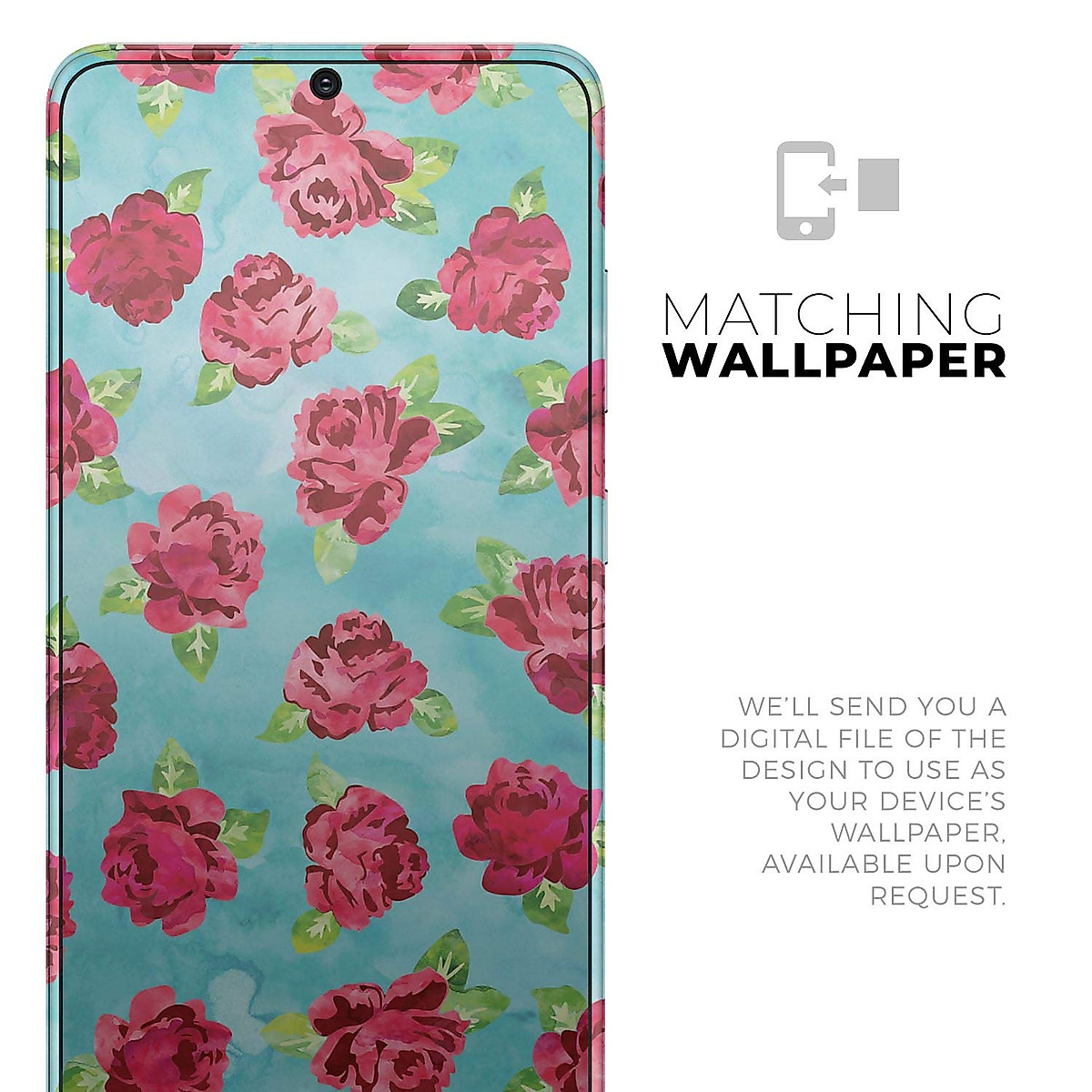 DesignSkinz Shabby Chic Flowers Over Aqua Watercolor Pattern Protective Vinyl Decal Wrap Skin Cover Compatible with The Samsung Galaxy S20 (Screen Trim & Back Glass Skin)