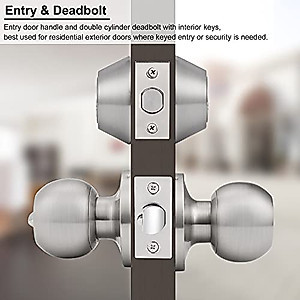 Knobonly All Keyed Same Entry Door Knobs with Double Cylinder Deadbolt for Exterior Front Doors, Satin Nickel Finish, Contractor Pack of 10-Keyed on Both Side