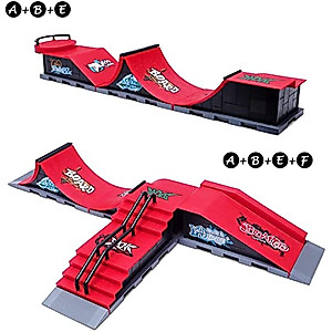 Mini Finger Toy Skateboard Park Ramp Kit, MOMSIV Fingerboard Half Pipe Ultimate Parks Training Props Accessories for Kids Adult (Style D)