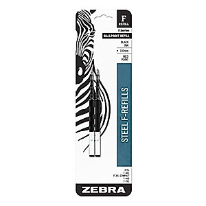 Zebra Pen F-Series Ballpoint Stainless Steel Pen Refill, Medium Point, 1.0mm Various Color