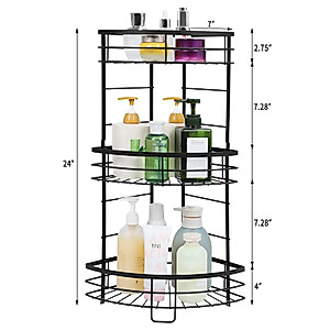 FAGIGY Corner Shower Caddy,3 Tier Shower Organizer Stand,Metal Corner Shelf Baskets for Bathroom,Living Room,Kitchen,Rustproof - Black
