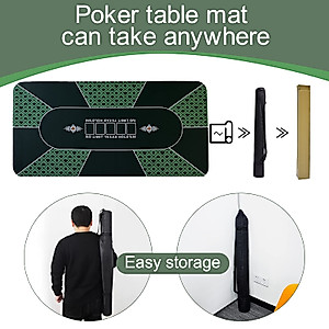 CONTINUE Poker Table Mat 8-10 Players Texas Hold'em Poker Mat Professional Poker Mat Anti-Slip Rubber Poker Table Top Layout with Carrying Bag for Poker Games, Blackjack, Casino （Rectangle Green）