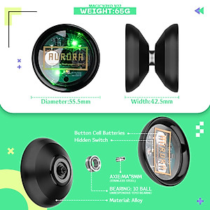 Light Up Yoyo with Extra Battery, MAGICYOYO Y02 Aurora Professional Unresponsive Yoyo with Yoyo Glove, Yoyo Bag, 12 Yoyo Strings - Green Light