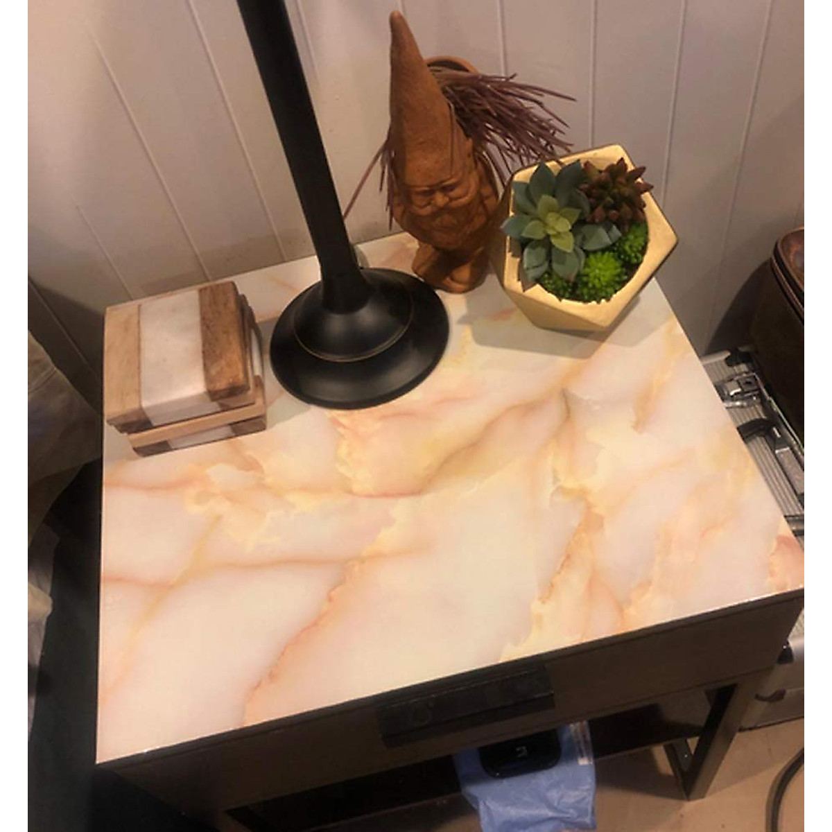 UPREDO Pink Jade Marble Paper Granite Look Effect Countertops Adhesive Paper Gloss Vinyl Film Wallpaper Self Adhesive Removable 15.8inch by 79inch